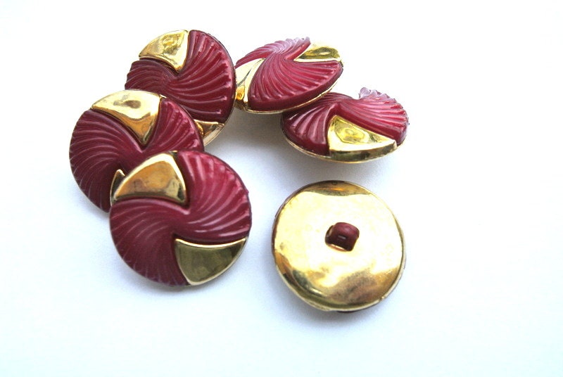 6 Antique vintage plastic buttons dark red with gold color | Etsy