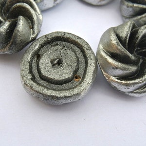 6 Antique Vintage Buttons, Silver Color, Large Thick Buttons, 33mmx12mm ...