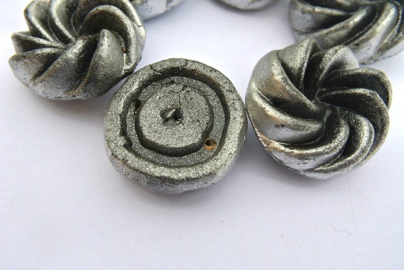 6 Antique vintage buttons silver color large thick buttons | Etsy