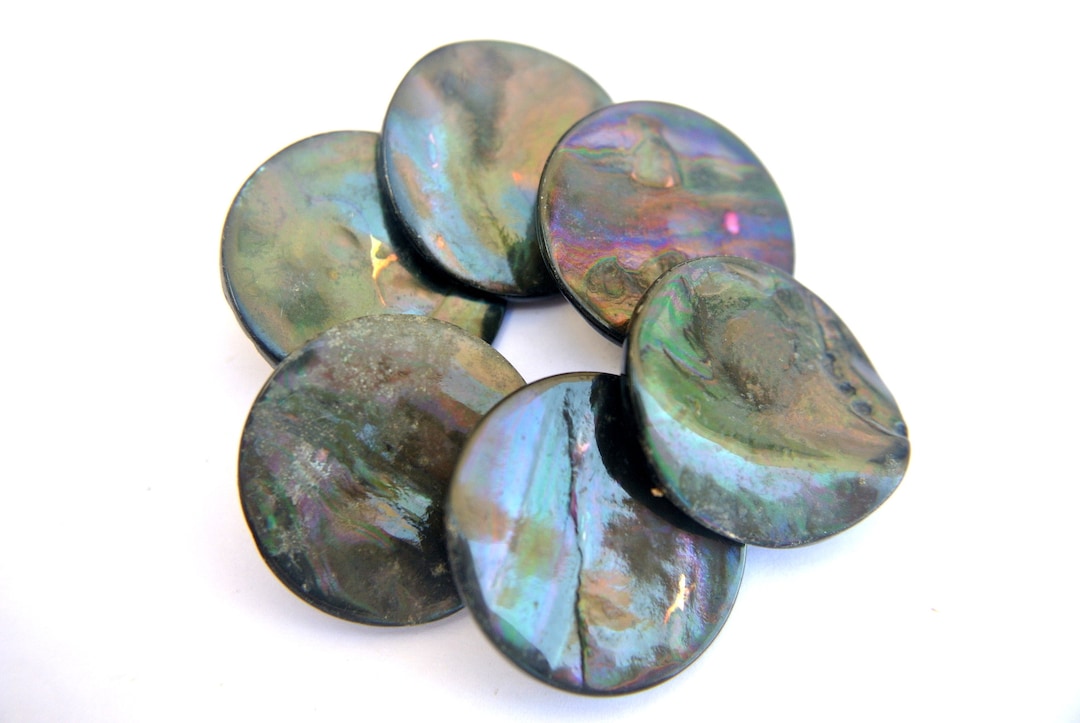 6 Antique Vintage Shell Buttons Black With Inner Colors, Rare-select ...