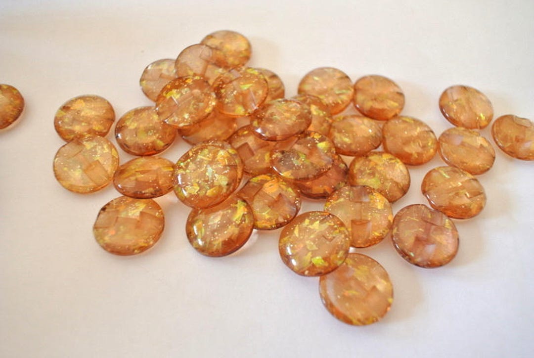 7 Buttons, Vintage Buttons, Translucent Honey Color With Gold Color ...