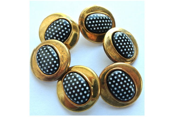 6 Vintage Buttons Plastic Bronze Color With Black Trim Center, White ...