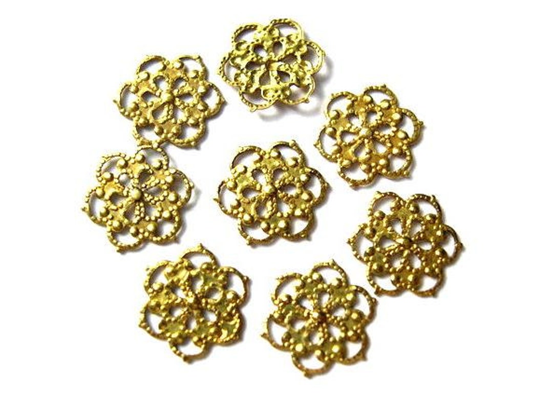 50 Vintage Metal Filigree FLOWER SHAPE 8mm, Can Be Dangling Beads ...
