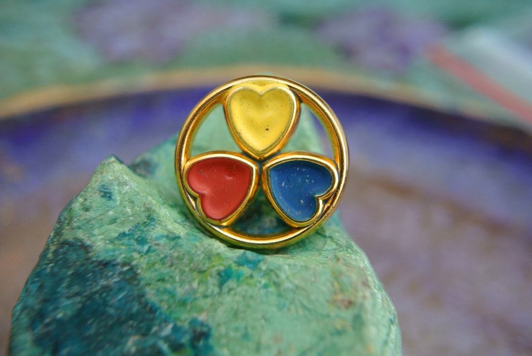 Buttons, 6 Vintage Heart Shape Buttons, 3 Hearts on Gold Color Base ...