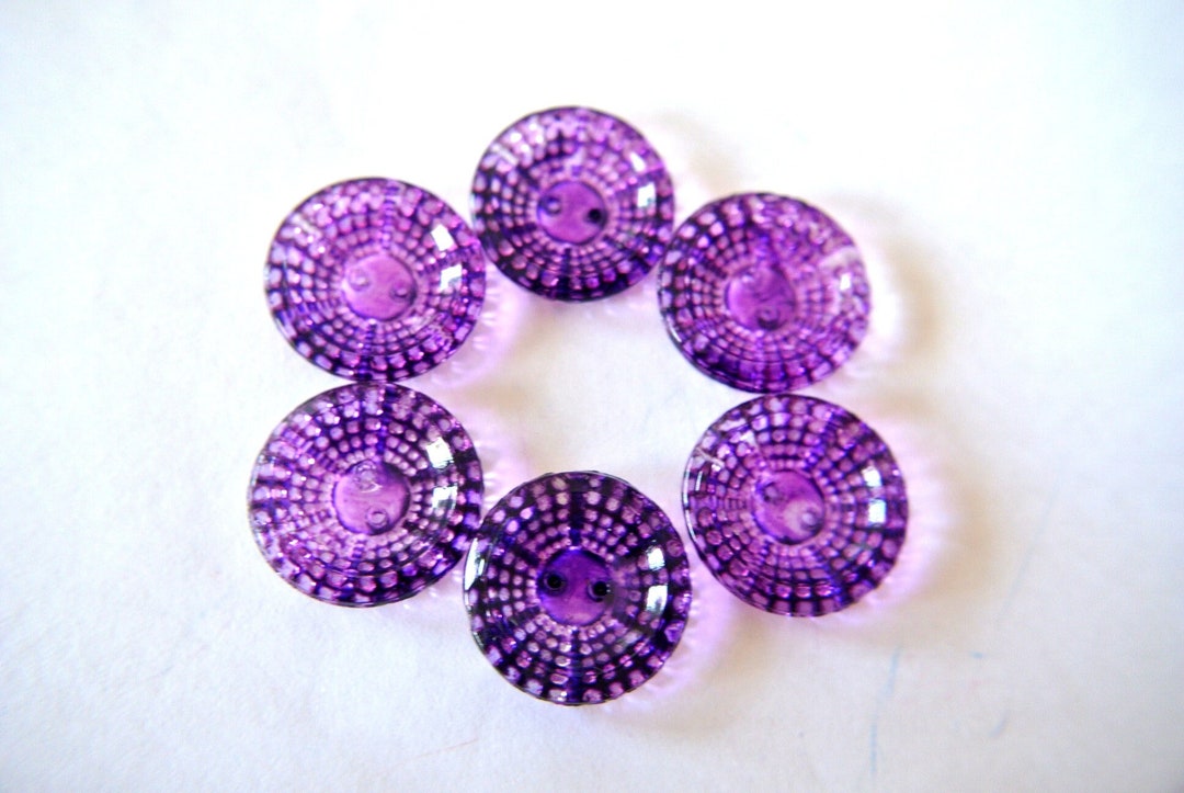 6 Vintage Buttons Flower Shape Hand Painted in Violet to Purple CRYSTAL ...