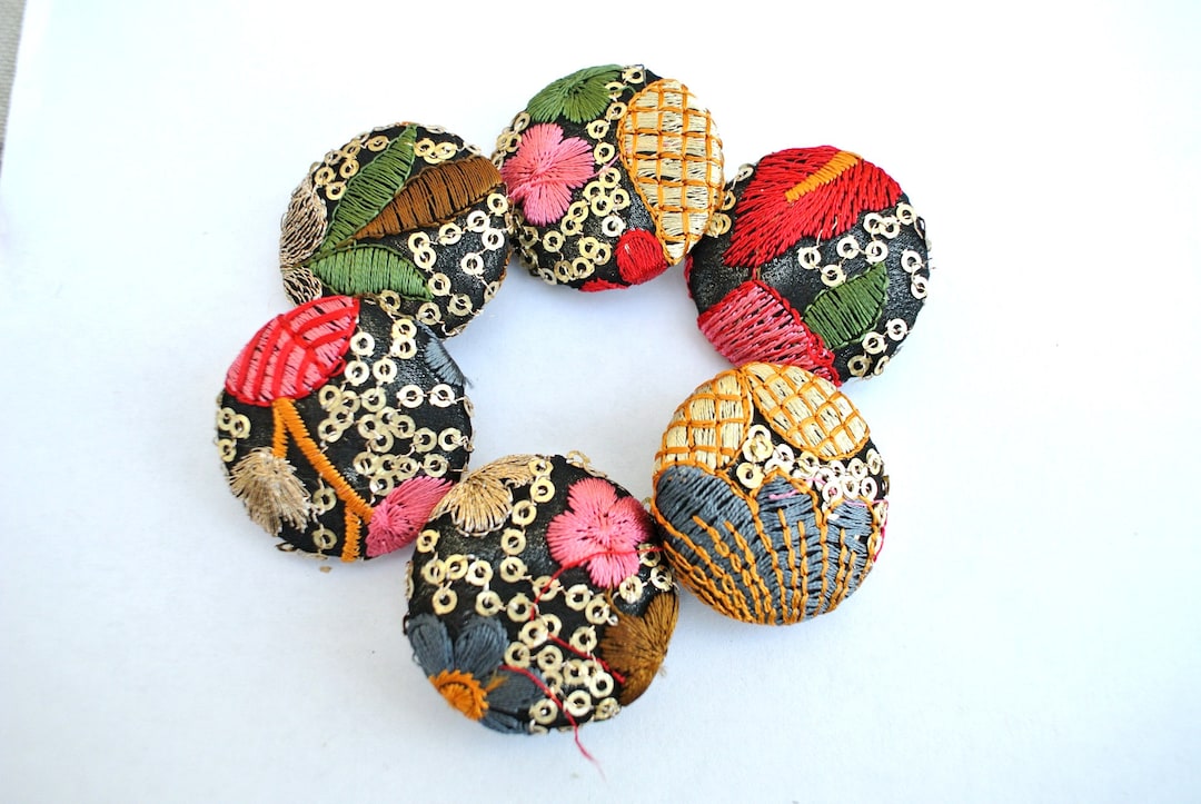 6 Buttons, Fabric Covered Button Handmade Button 38mm/3.8cm, Colorful ...