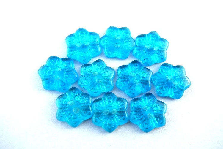 10 Vintage Glass Buttons six Petal Flower Shape Patternblue - Etsy