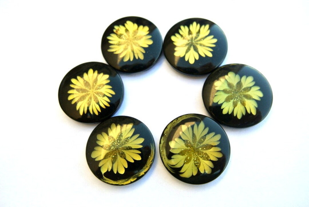 6 Buttons,black With Olive Green Flower, 21mm, New,suitable for Button ...