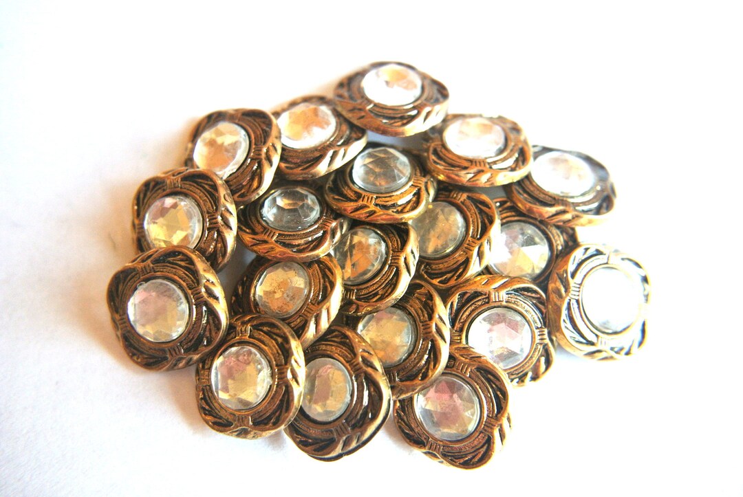 6 Vintage Plastic Buttons 14mm, Bronze Color Buttons, Jewel Art Buttons ...