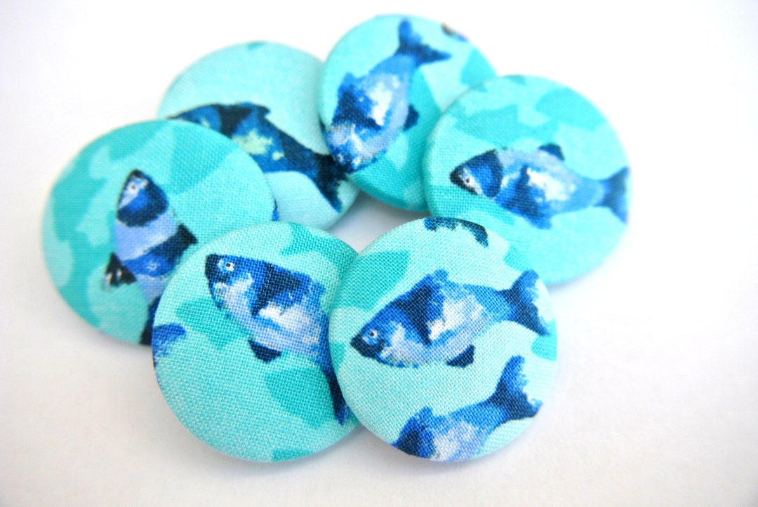 Fish Fabric Buttons: Handmade Cotton Covered Buttons (32mm) - Etsy