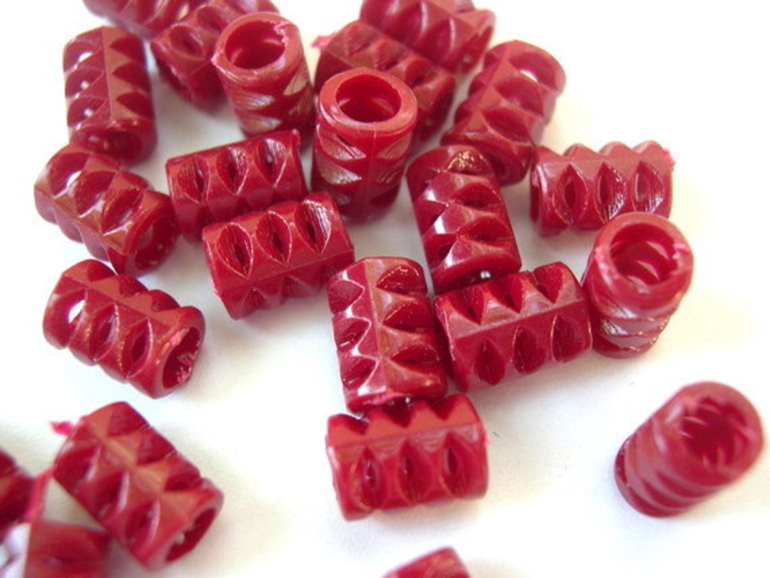30 Vintage Beads, Plastic, Red, Cylinder, 9mmx6mm, Large Hole - Etsy