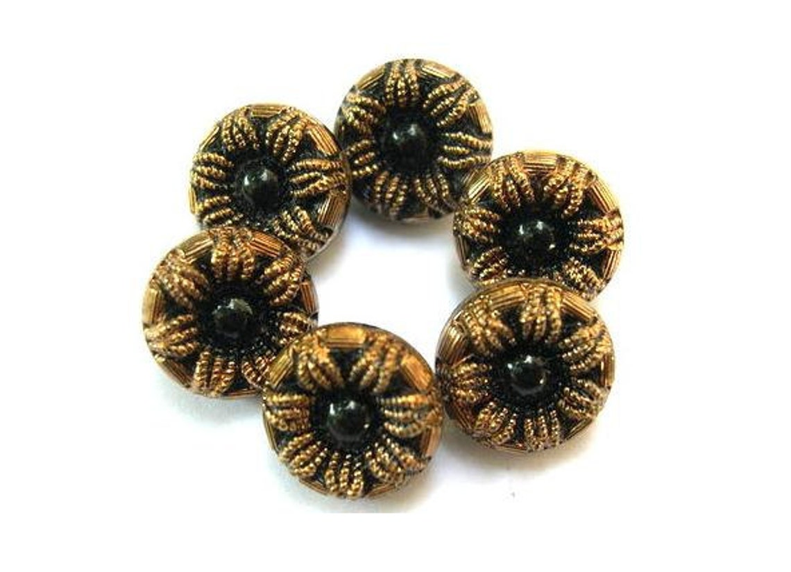 Antique Vintage Button Flower Black Glass With Bronze Color - Etsy