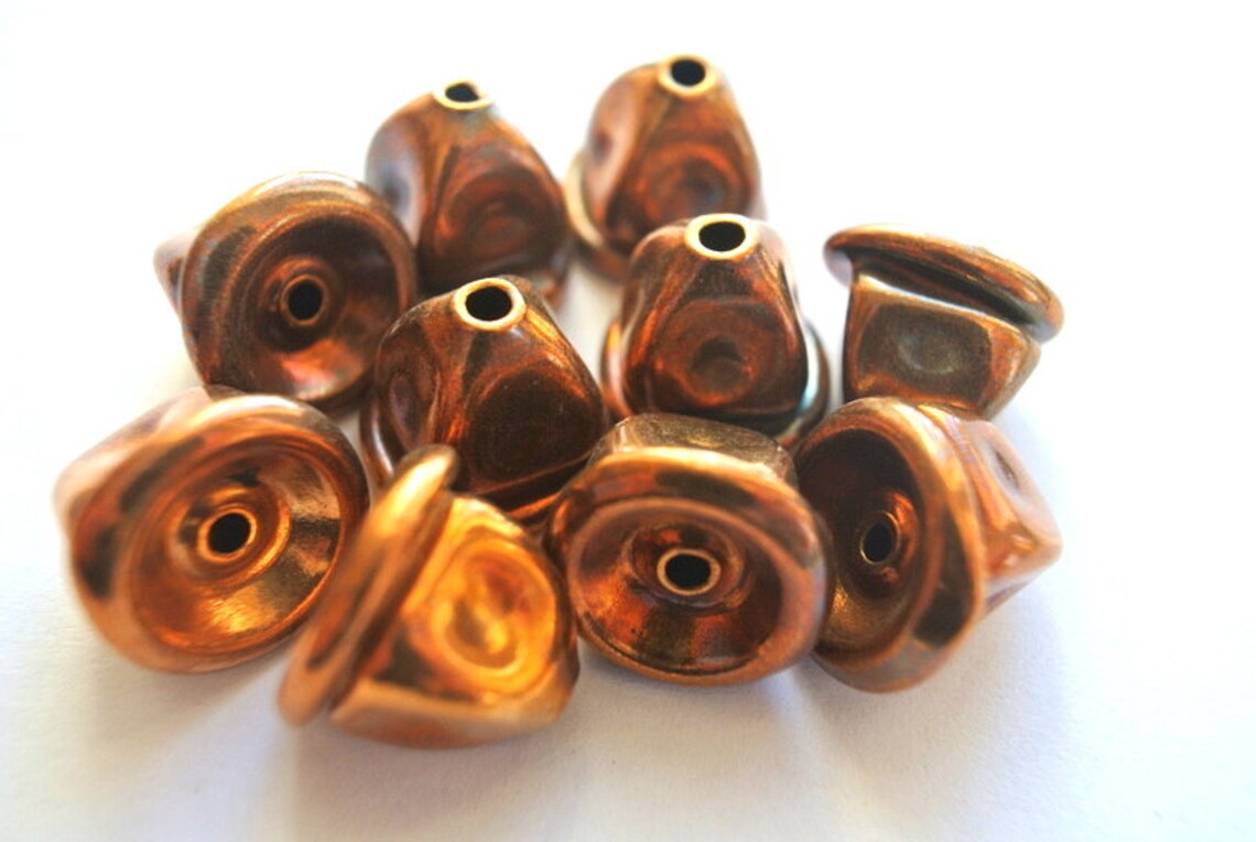 4 Vintage Metal Cooper Color Beads, Unique Shape, RARE Beads, 13mmx14mm ...