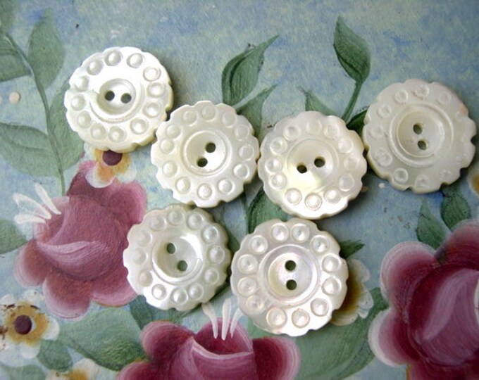 6 Buttons Flowers Shape Antique Vintage Shell Buttons With Ornament ...