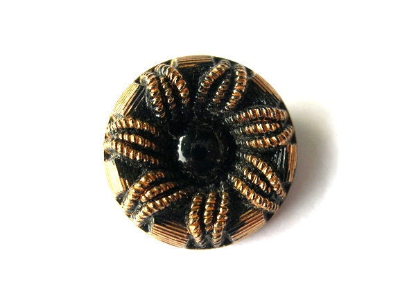 Antique Vintage Button Flower Black Glass With Bronze Color - Etsy