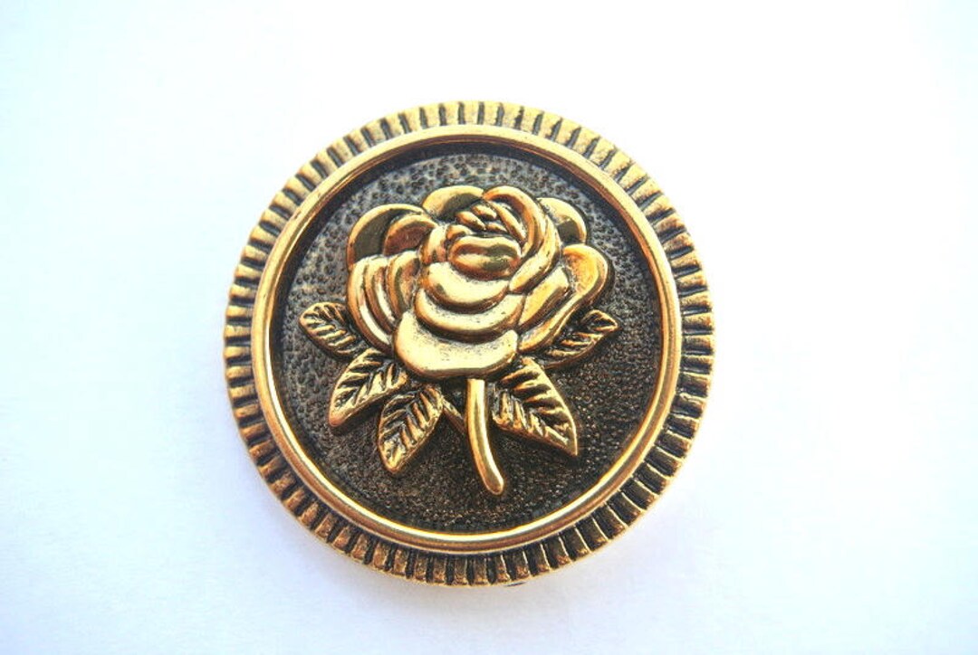 6 Vintage Buttons Antique Bronze Color Rose Flower on Black 39mm - Etsy