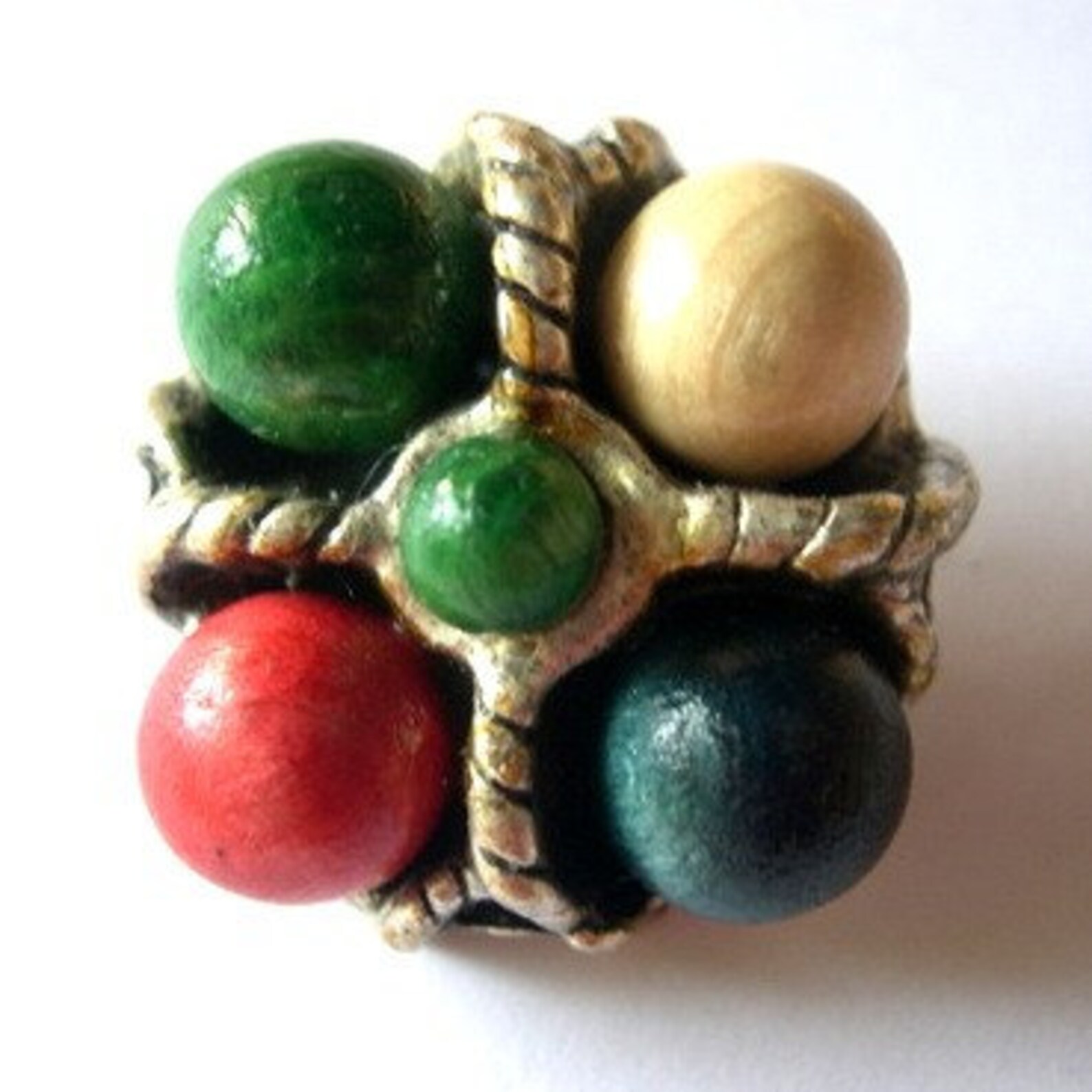 Vintage Button Metal Jewel Button With Wood Colorful Balls | Etsy