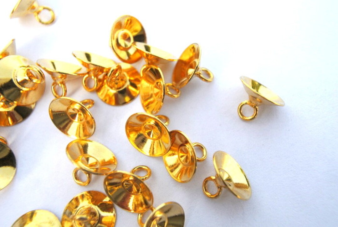 10 VINTAGE Metal Base for Creating Dangling Beads or Buttons Gold Color ...