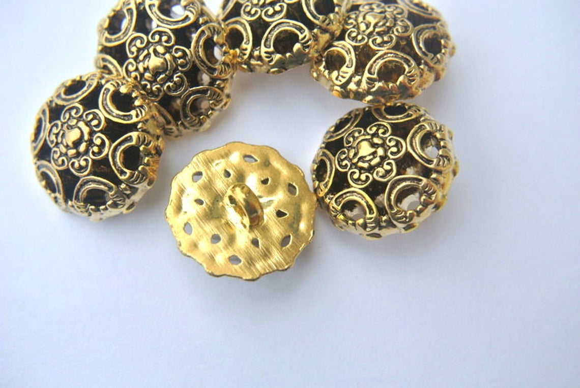 6 Vintage Flowers Buttons Lace Design With Button Jewel 21mm | Etsy