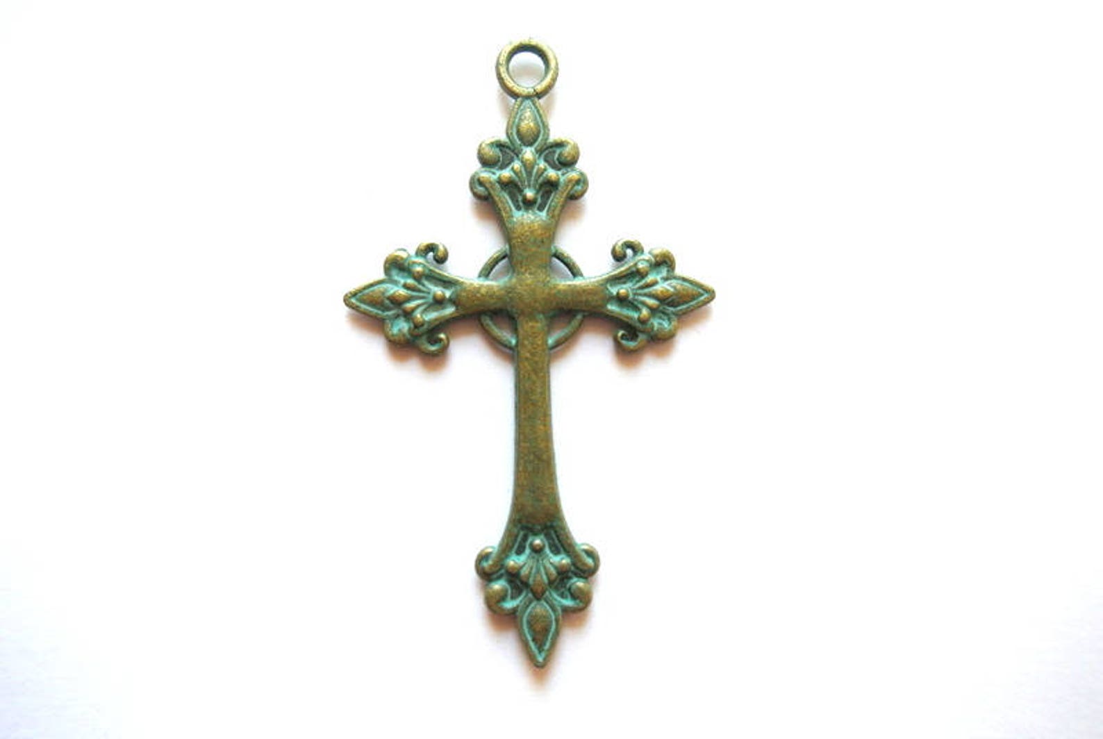 Cross Holy Symbol Metal Pendant With Patina 68mmx40mm | Etsy