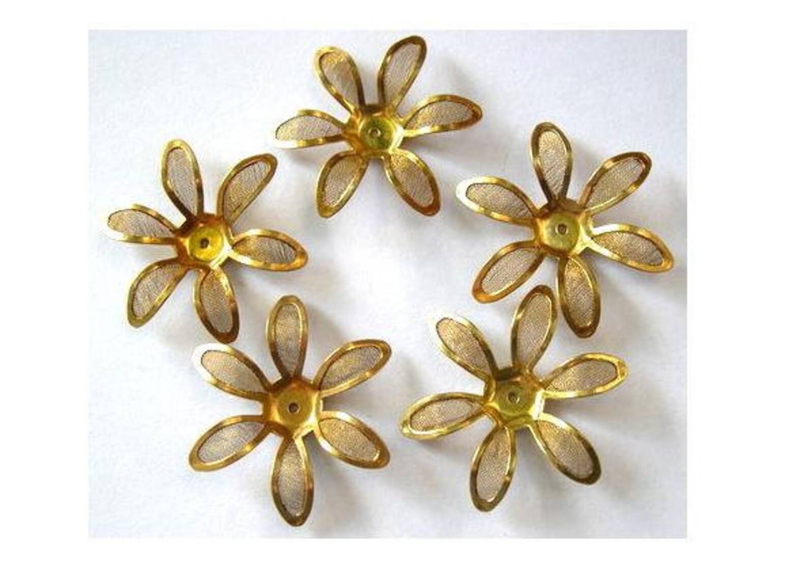 5 Flower Beads, Gold Color Metal. Vintage, 34mm - Etsy