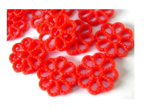 25 Beads Flowers Red Vintage Looks Like Lace Unique | Etsy