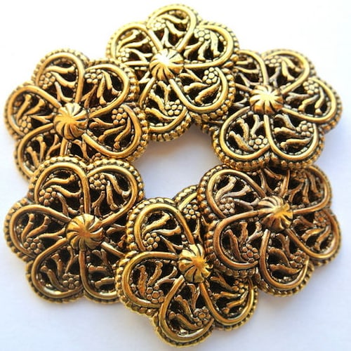 6 Vintage Flowers Buttons Bronze Color Large Buttons 36mm | Etsy