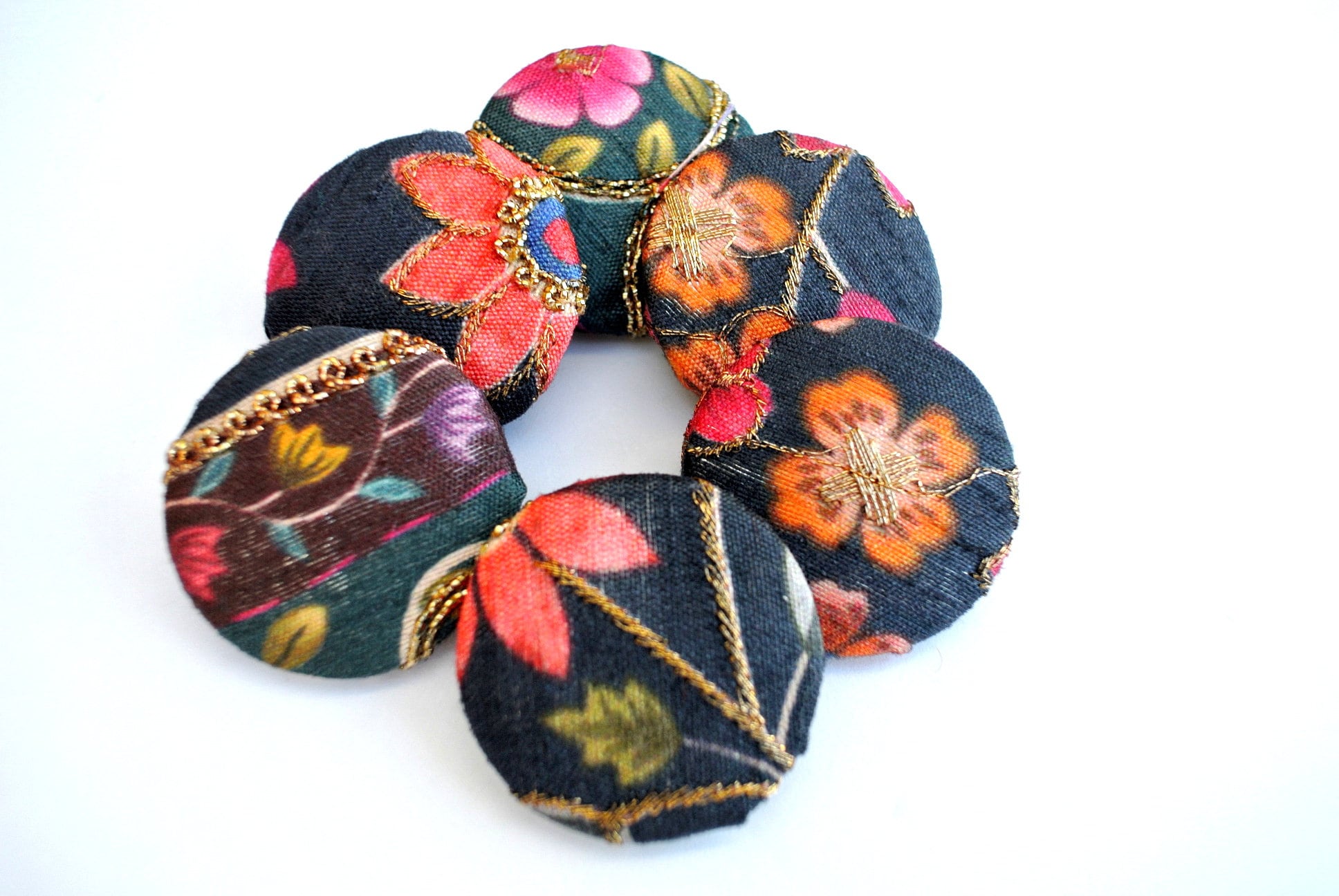 6 Fabric Covered Buttons Handmade Buttons Vivid Colors With - Etsy