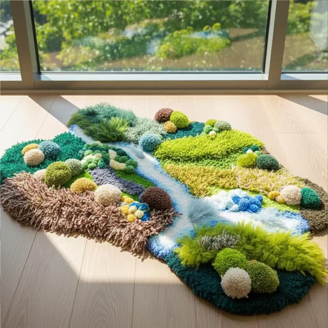 Handmade Moss Rug, Nature-inspired Washable Rug for Living, Dining ...