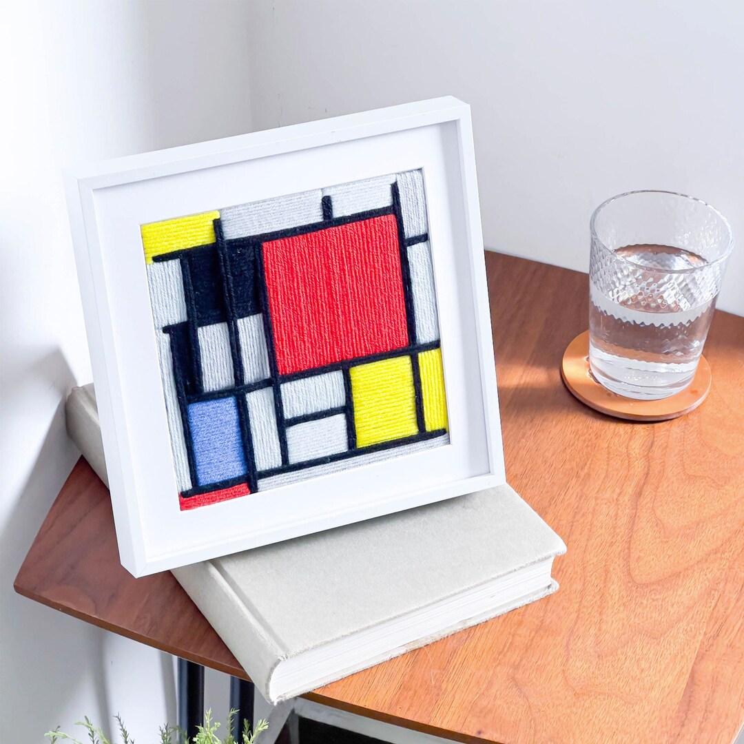 Mondrian Style Crochet Art: Geometric Fiber Art Desk Decor - Etsy