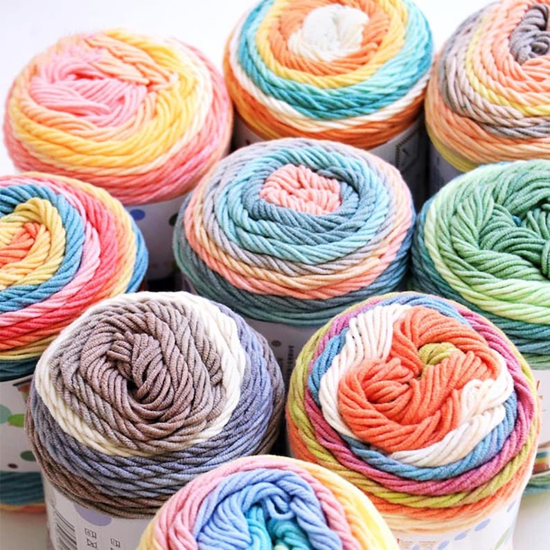 5-ply Milk Cotton Rainbow Gradient Yarn for DIY Scarves, Cushions ...