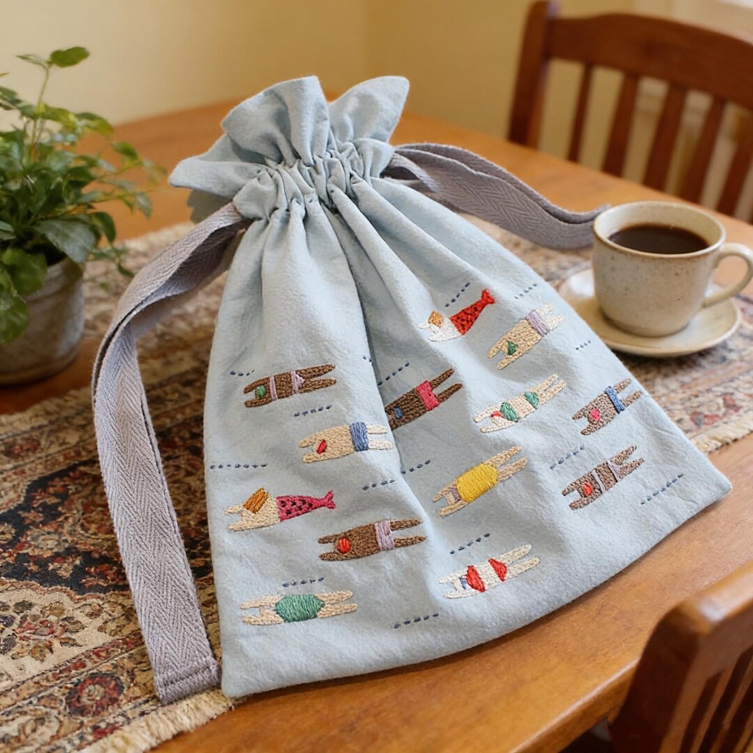 Swimming Figure Embroidery DIY Kit - Drawstring Bag Set for Bridesmaid ...