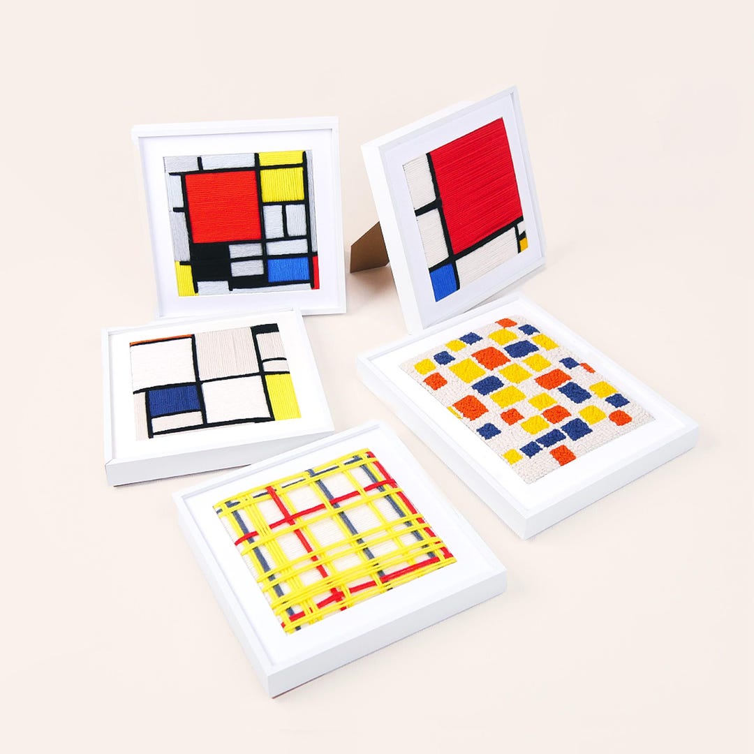 Modern Mondrian Style Crochet Art – Handmade Geometric Yarn Desk Frame ...