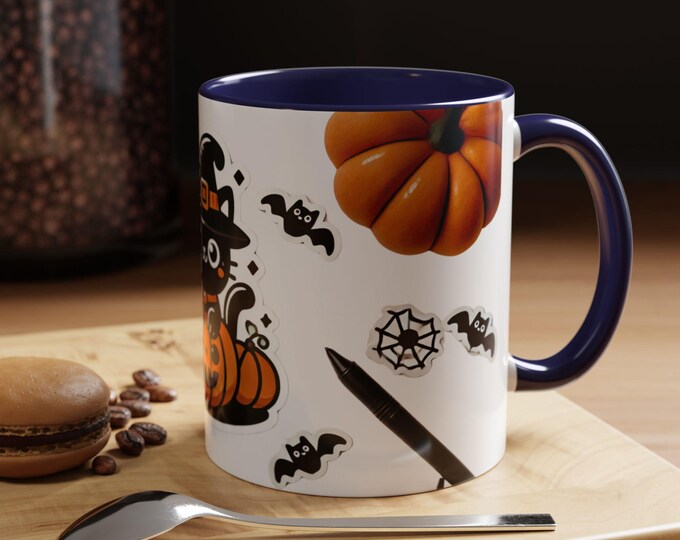Kawaii Halloween Cartoon Mug Cute Witches, Ghosts, and Pumpkins Design ...