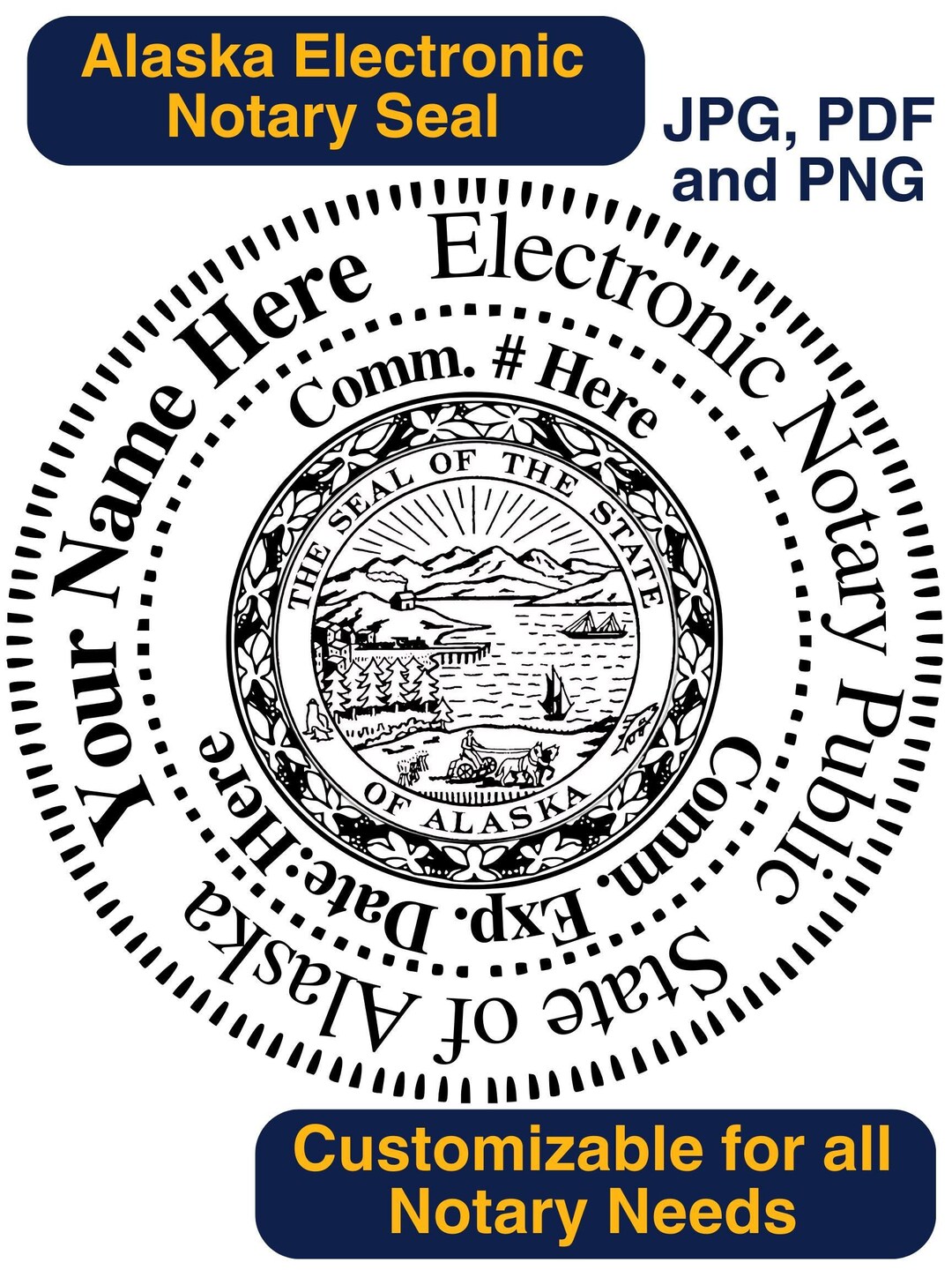 Alaska Customizable Digital Round, Circular Notary Public Seal, Notary ...