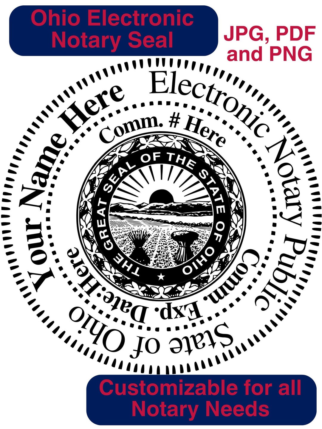 Ohio Customizable/custom Digital Round, Circular Notary Public Seal ...