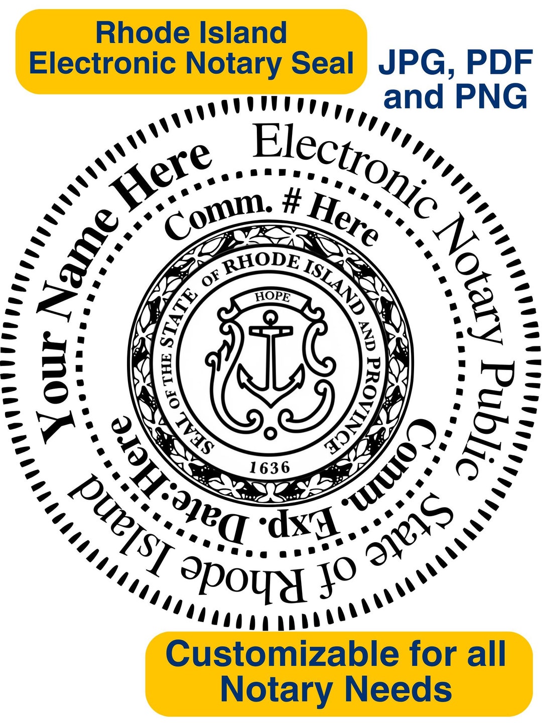 Rhode Island Customizable Digital Round, Circular Notary Public Seal ...