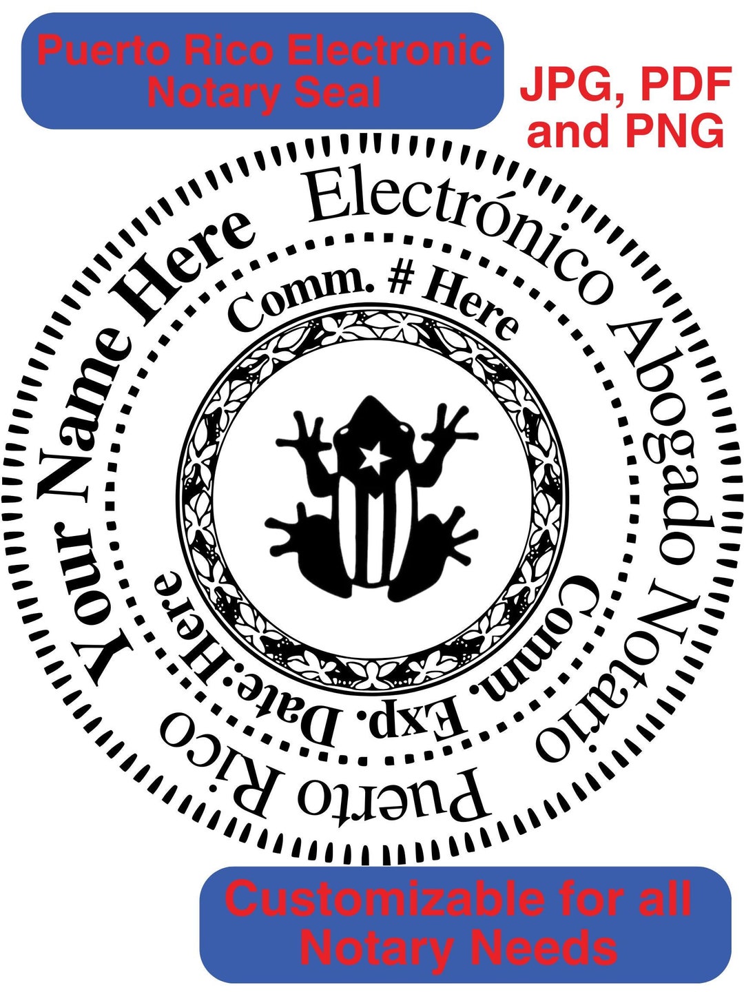 Puerto Rico Customizable Digital Round, Circular Notary Public Seal ...