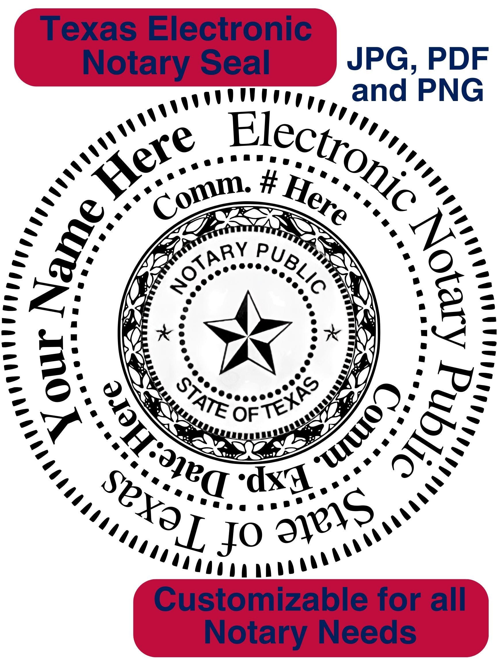 Texas Customizable/custom Digital Round Circular Notary Public Seal ...