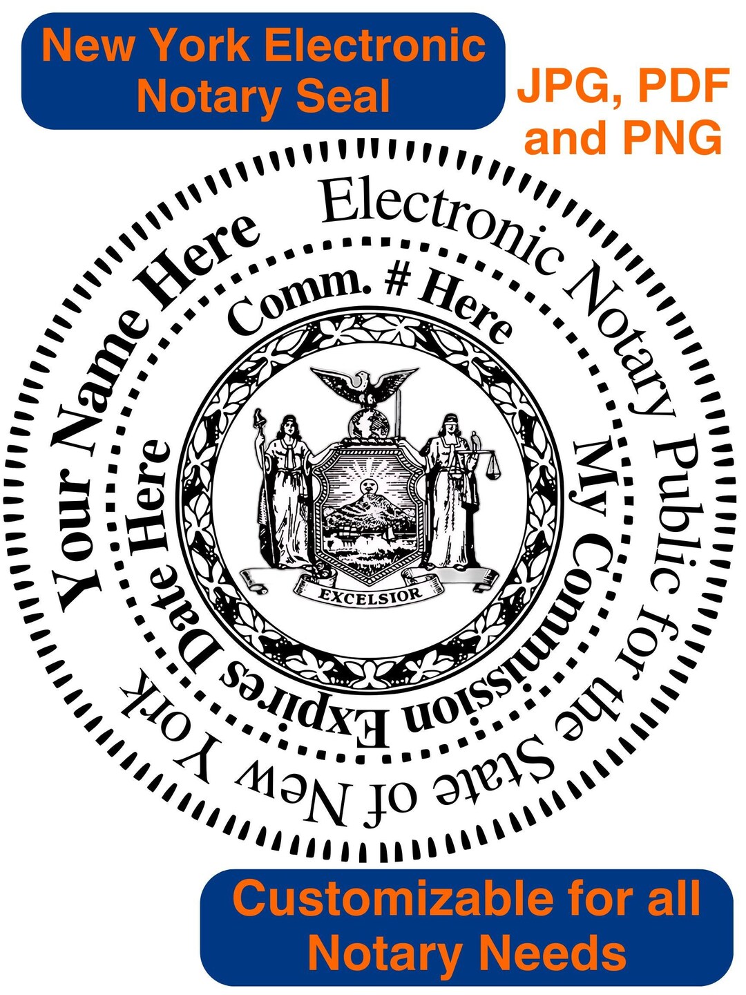 New York Customizable Digital Round, Circular Notary Public Seal ...