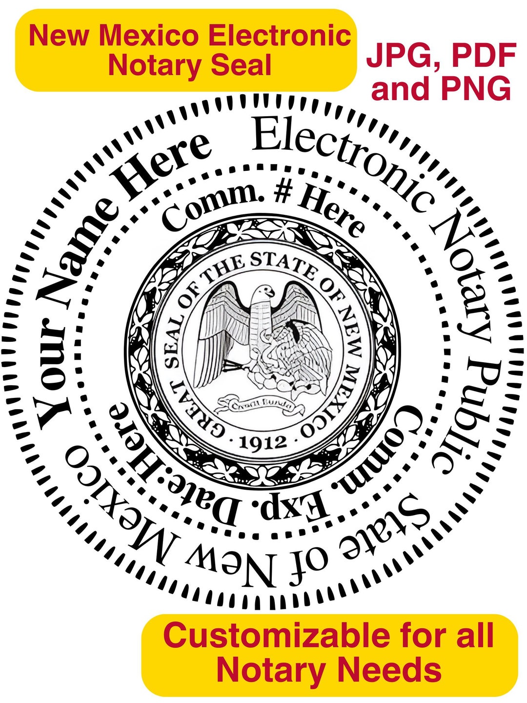 New Mexico Customizable Digital Round, Circular Notary Public Seal ...