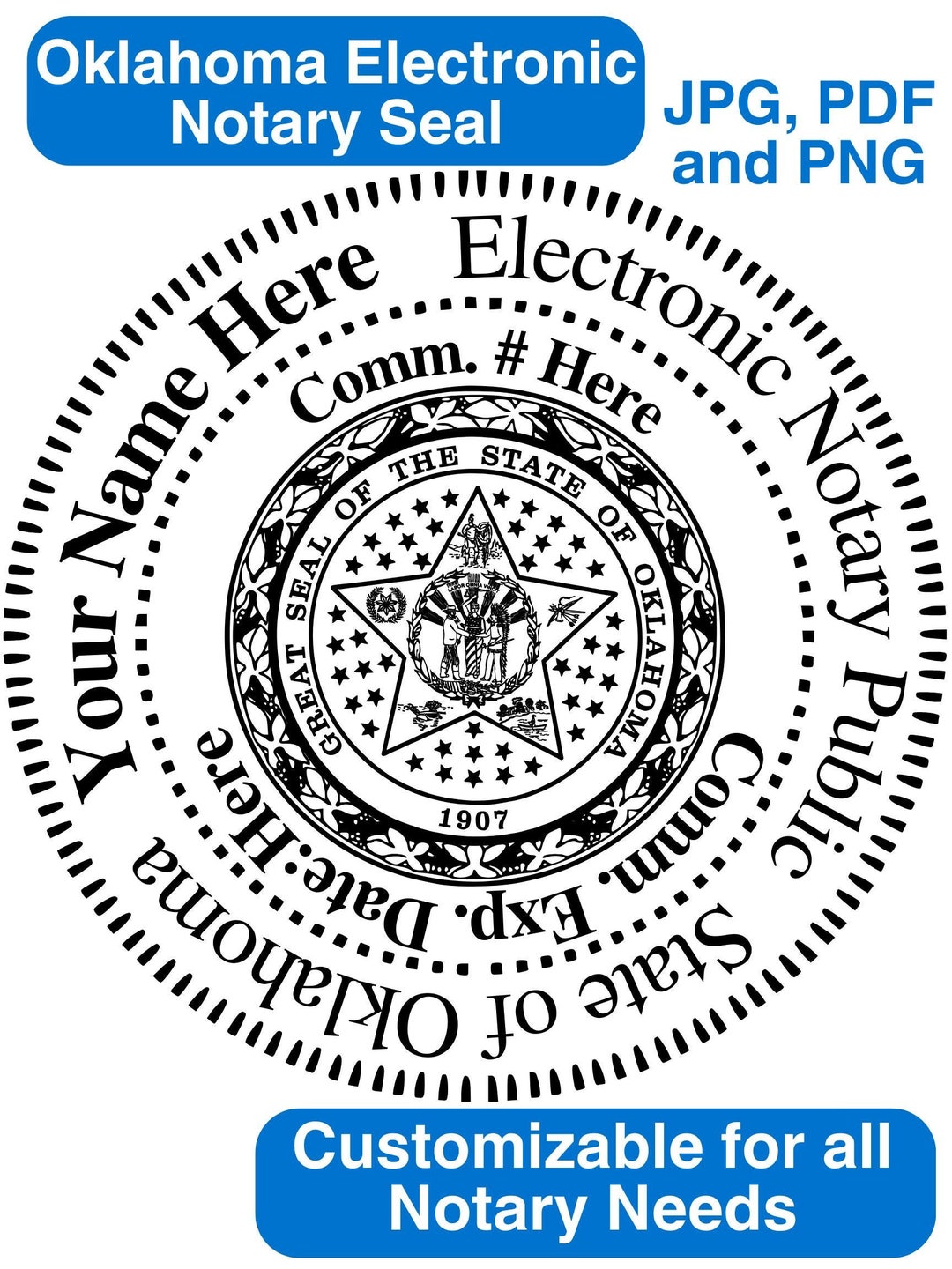 Oklahoma Customizable Digital Round, Circular Notary Public Seal ...