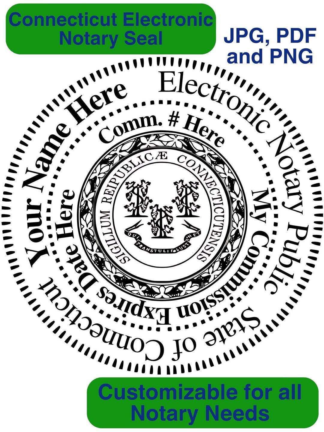 Connecticut Customizable Digital Round, Circular Notary Public Seal ...