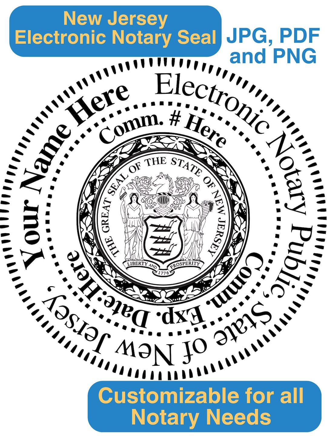 New Jersey Customizable Digital Round, Circular Notary Public Seal ...