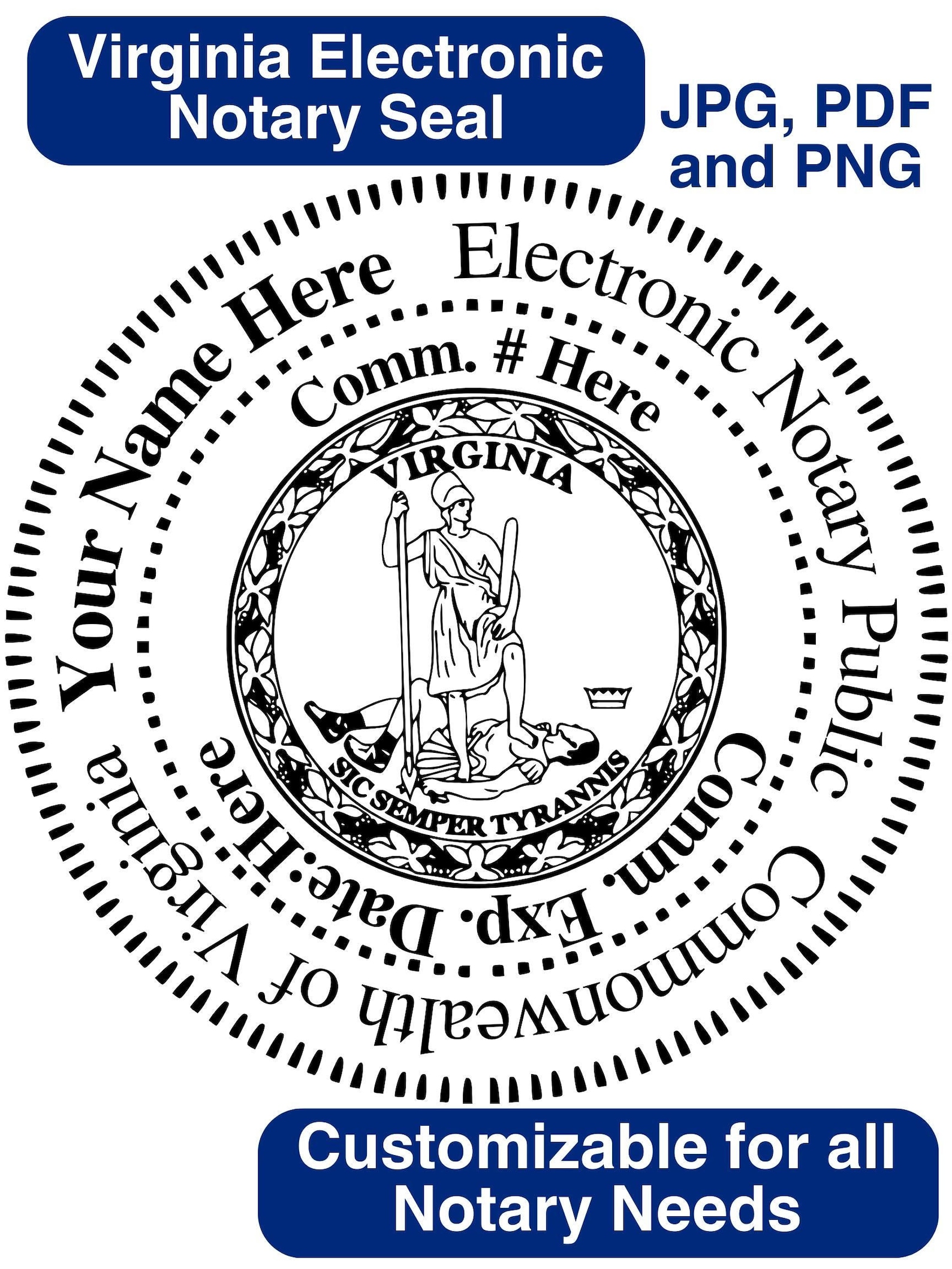 Virginia Customizable Digital Round, Circular Notary Public Seal ...