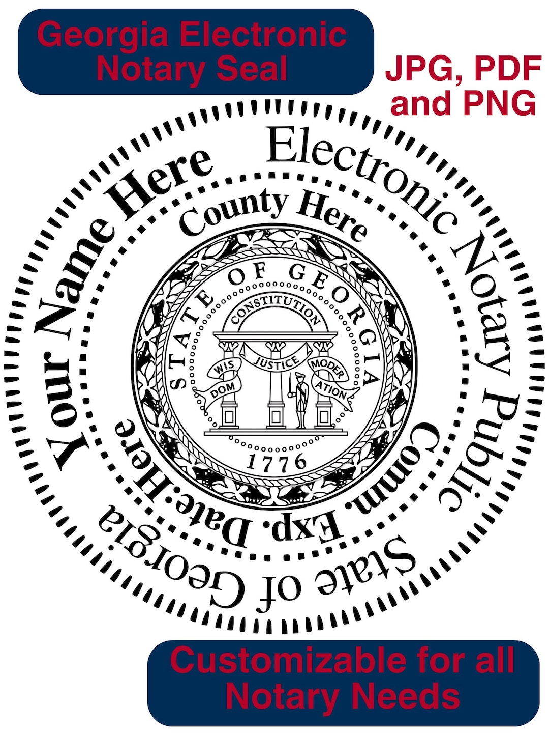 Georgia Customizable Digital Round, Circular Notary Public Seal, Notary ...