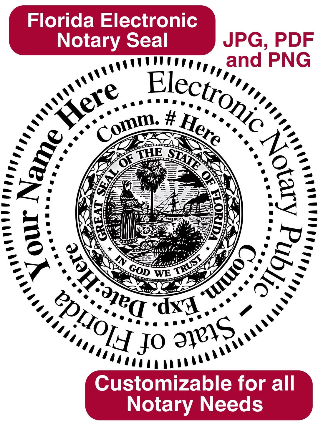 Florida Customizable Digital Round, Circular Notary Public Seal, Notary ...