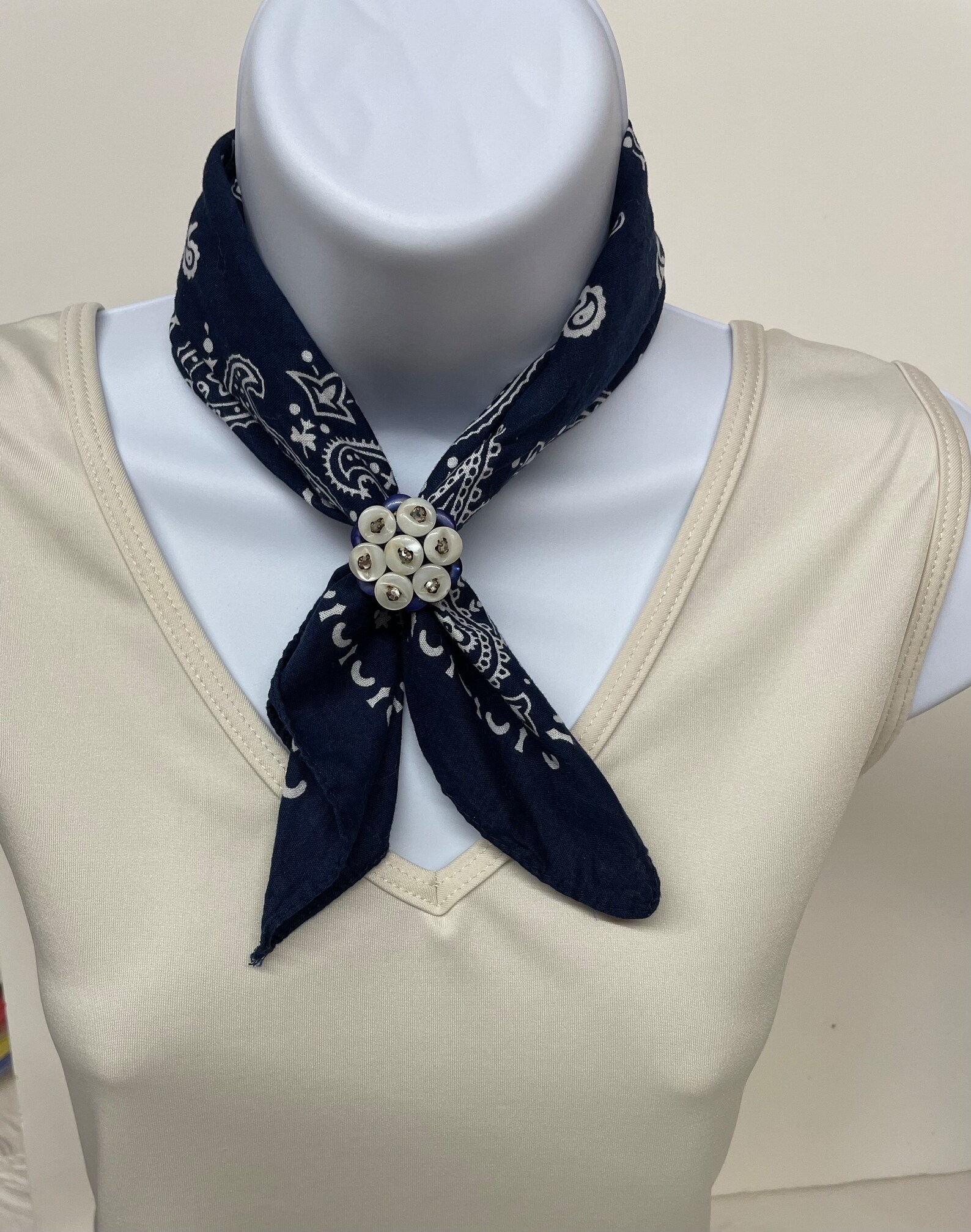 Blue and White Bandana Scarf Slide on Stretch Ring - Etsy