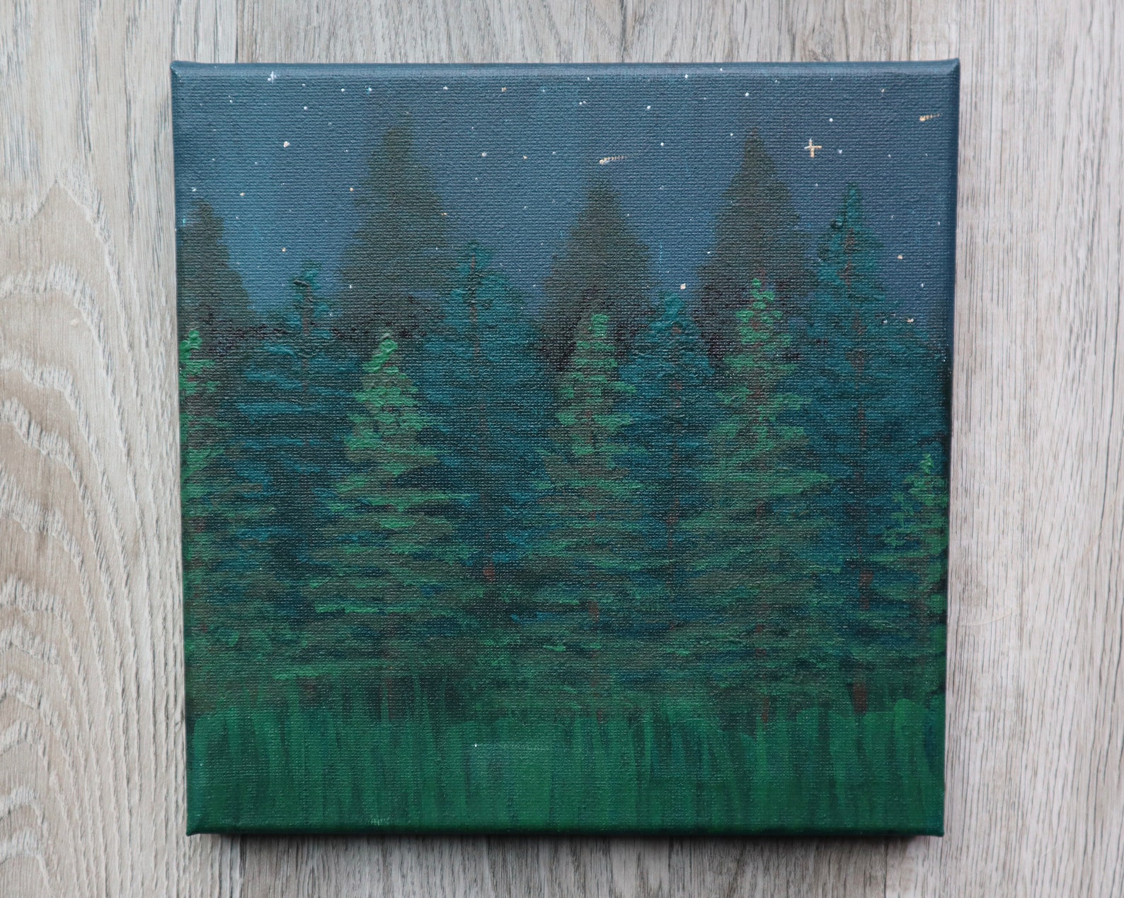 Night in Nature - Handmade Acrylic Painting on Canvas - Forest ...