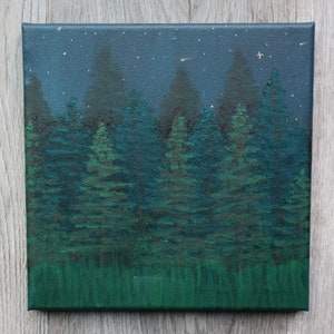 Night in Nature - Handmade Acrylic Painting on Canvas - Forest ...